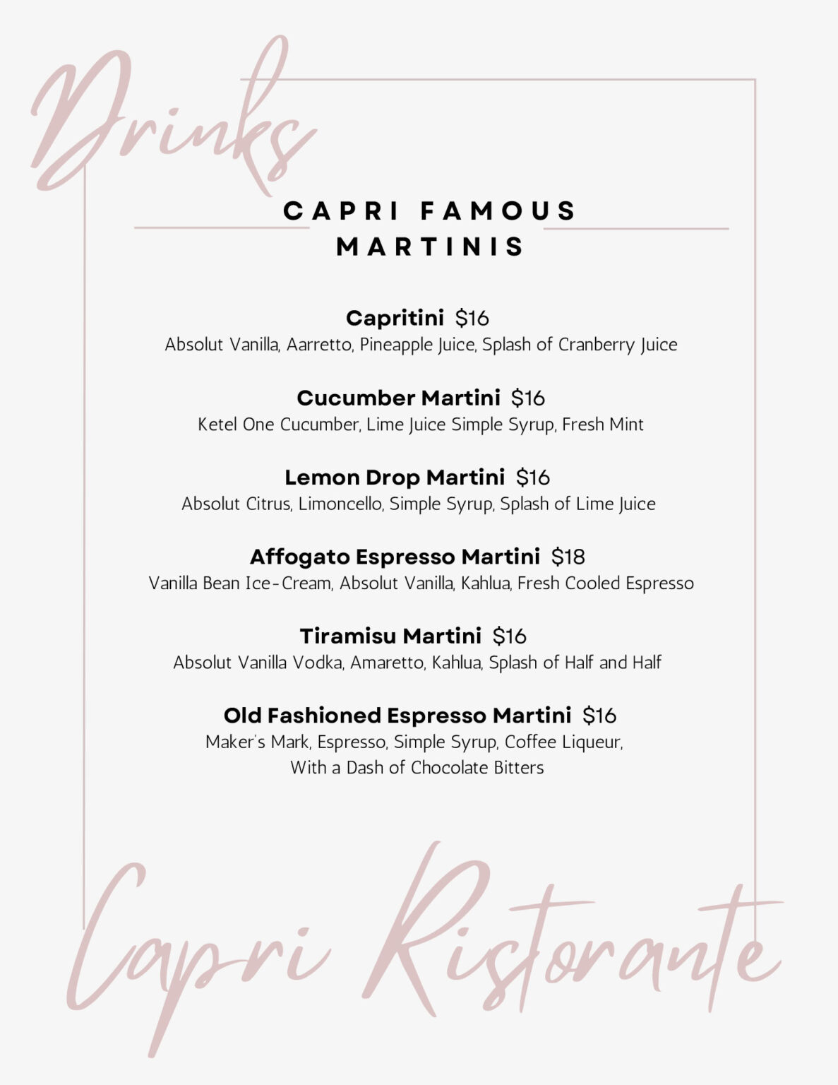 Menu - Osteria by Capri