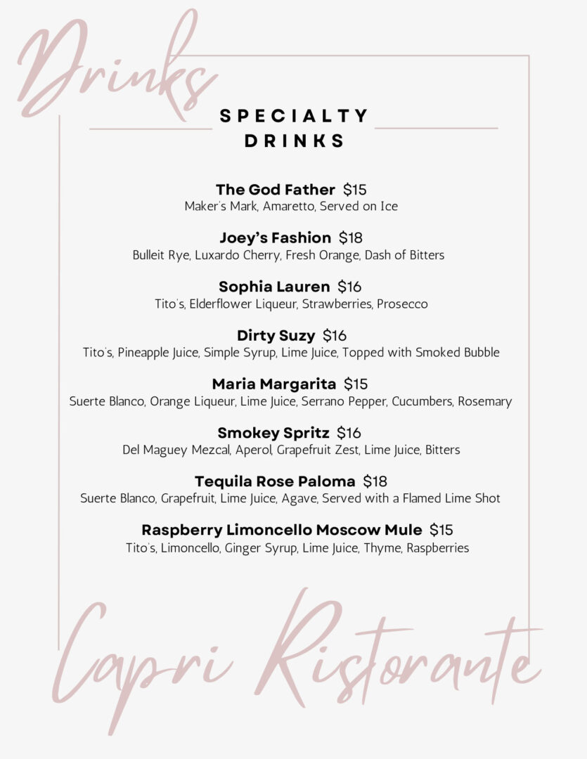 Menu - Osteria by Capri