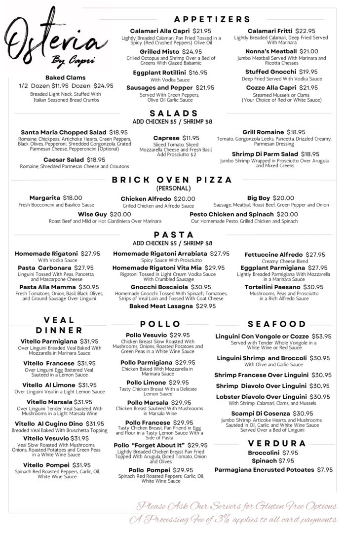 Menu - Osteria by Capri